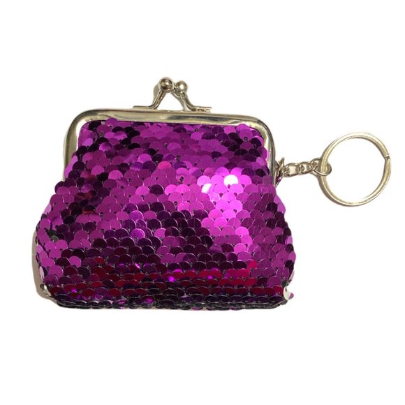 Bags | 35 Purple Color Change Sequin Snap Closure Coin Purse W Keychain ...